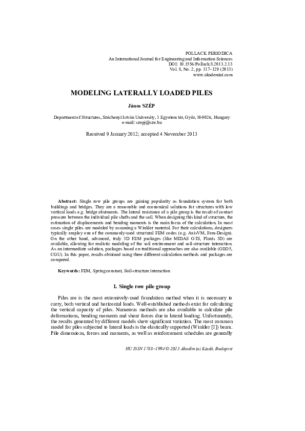 (PDF) Modeling laterally loaded piles