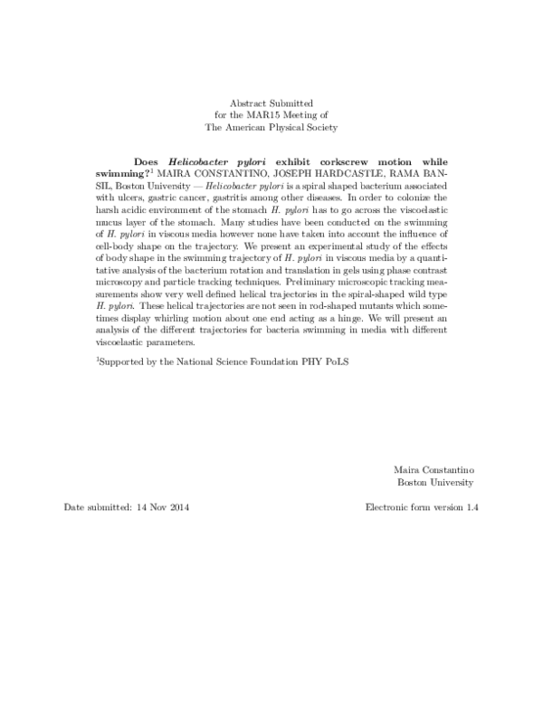 (PDF) Does \textit{Helicobacter pylori} exhibit corkscrew motion while ...