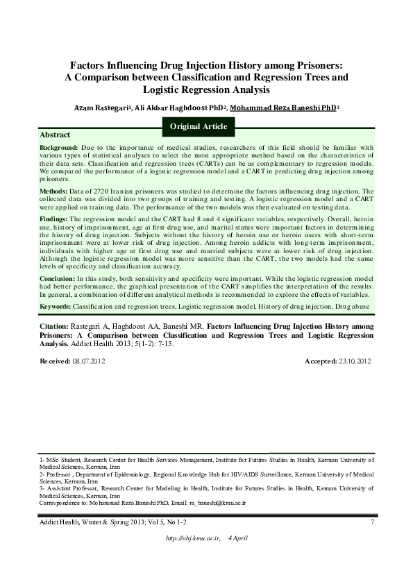 (PDF) Factors Influencing Drug Injection History among Prisoners: A Comparison between ...