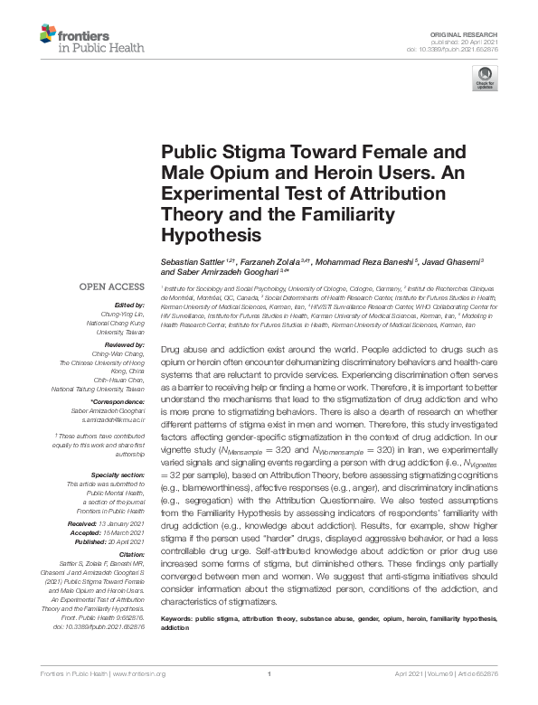 (PDF) Public Stigma Toward Female and Male Opium and Heroin Users. An ...