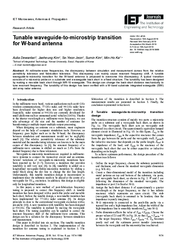 (PDF) Tunable Waveguide-to-Microstrip Transition for W-Band Antenna