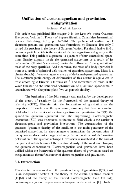 (PDF) Unification of Electromagnetism and Gravitation. Antigravitation