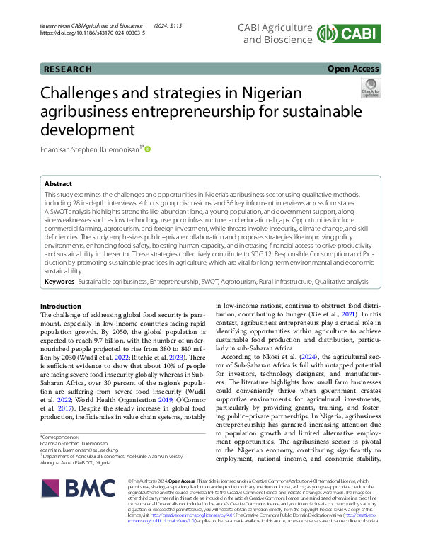(PDF) Challenges and strategies in Nigerian agribusiness entrepreneurship for sustainable ...