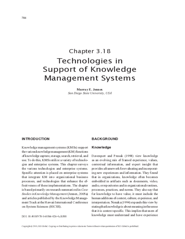 (PDF) Technologies in Support of Knowledge Management Systems