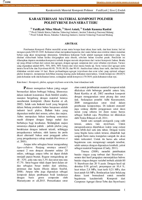 (PDF) Karakterisasi Material Komposit Polimer Polistyrene Dan Serat Tebu