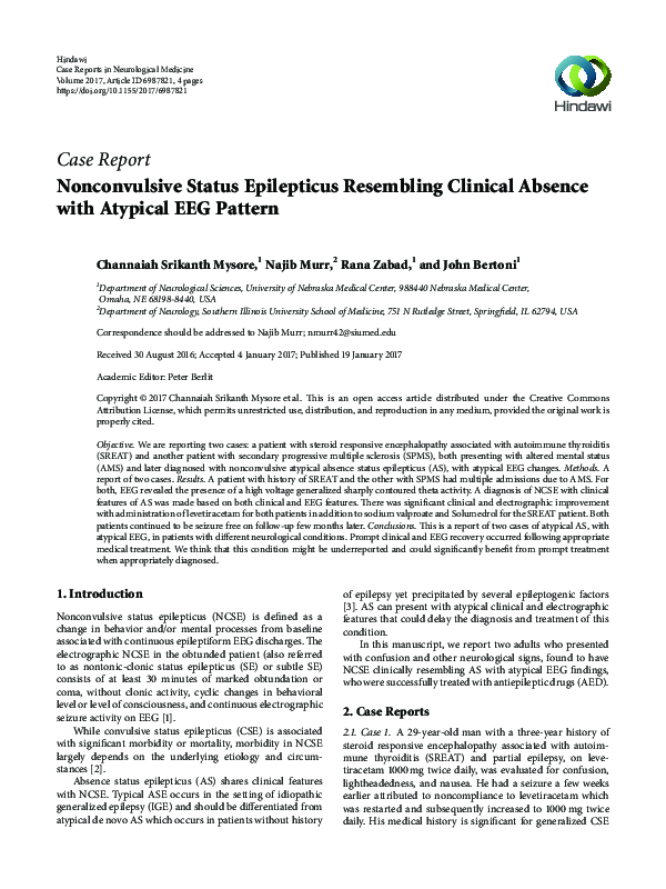 (PDF) Nonconvulsive Status Epilepticus Resembling Clinical Absence with ...