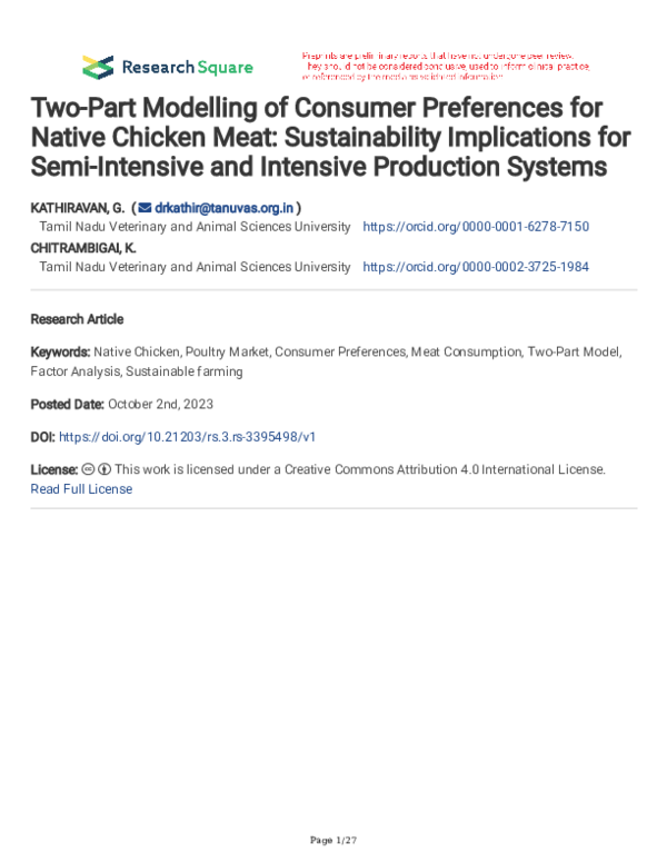 (PDF) Two-Part Modelling of Consumer Preferences for Native Chicken ...