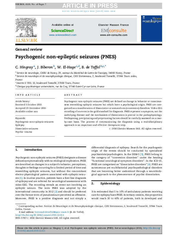 (PDF) Psychogenic Nonepileptic Seizures (PNES)
