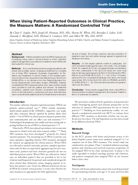 (PDF) When Using Patient-Reported Outcomes in Clinical Practice, the Measure Matters: A ...