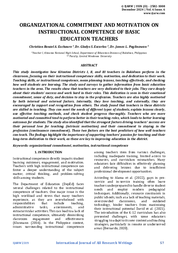 (PDF) ORGANIZATIONAL COMMITMENT AND MOTIVATION ON INSTRUCTIONAL ...