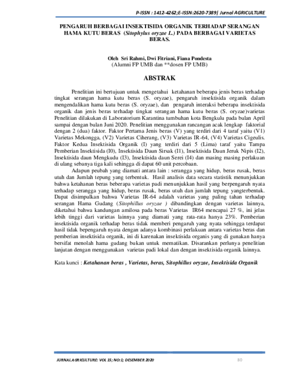 (PDF) PENGARUH BERBAGAI INSEKTISIDA ORGANIK TERHADAP SERANGAN HAMA KUTU ...