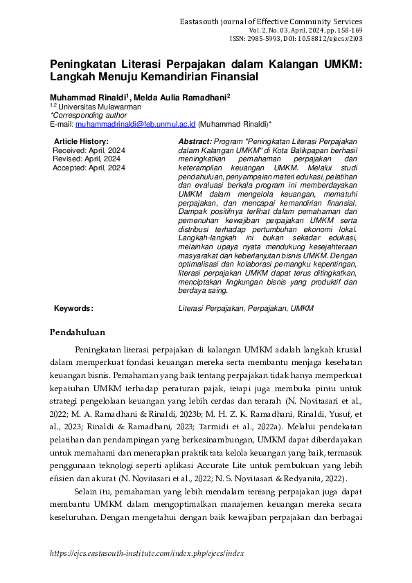 (PDF) Peningkatan Literasi Perpajakan dalam Kalangan UMKM: Langkah ...