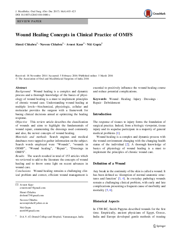 (PDF) Wound Healing Concepts in Clinical Practice of OMFS