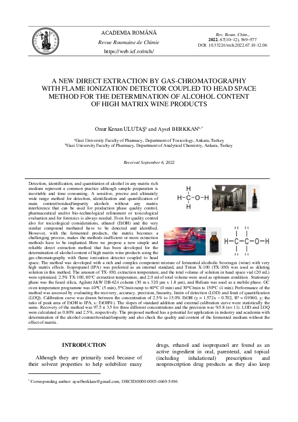 (PDF) A new direct extraction by gas-chromatography with flame ionization detector coupled to ...