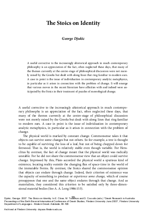 (PDF) The Stoics on Identity