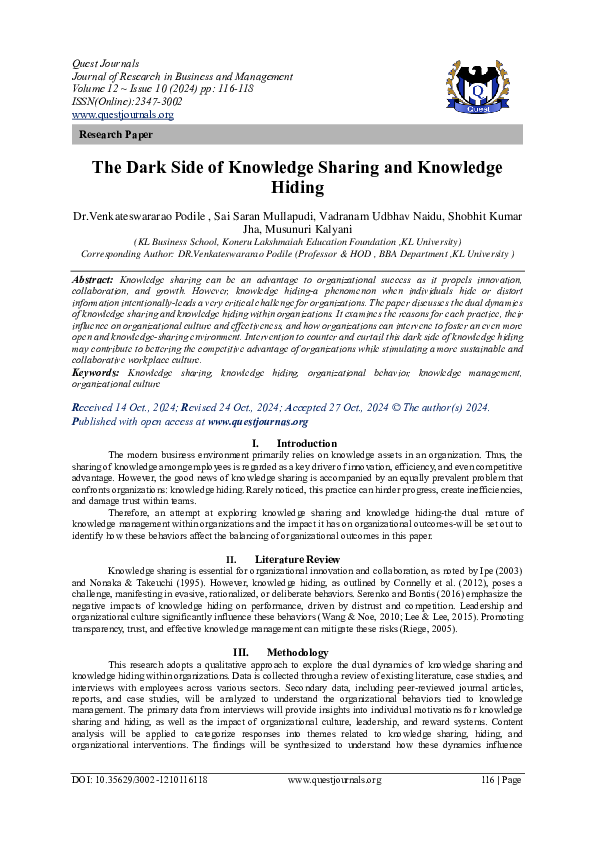 (PDF) The Dark Side of Knowledge Sharing and Knowledge Hiding