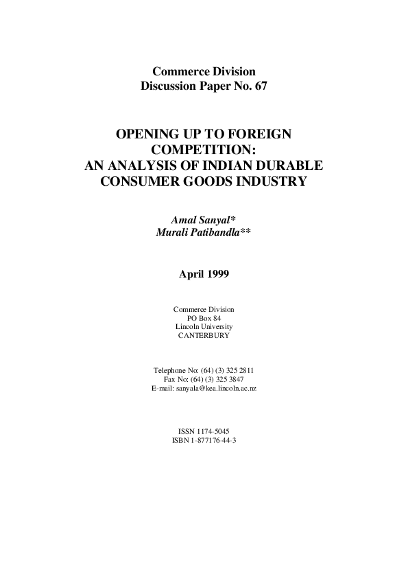 (PDF) Opening up to foreign competition : an analysis of Indian durable ...