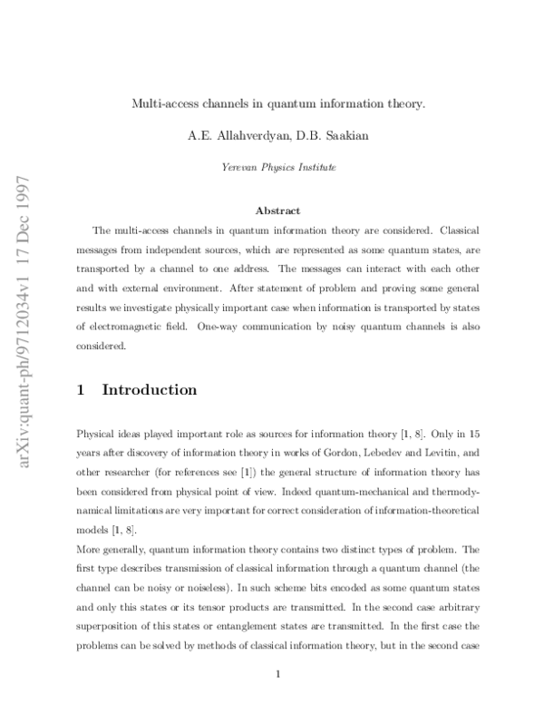(PDF) Multiaccess channels in quantum information theory