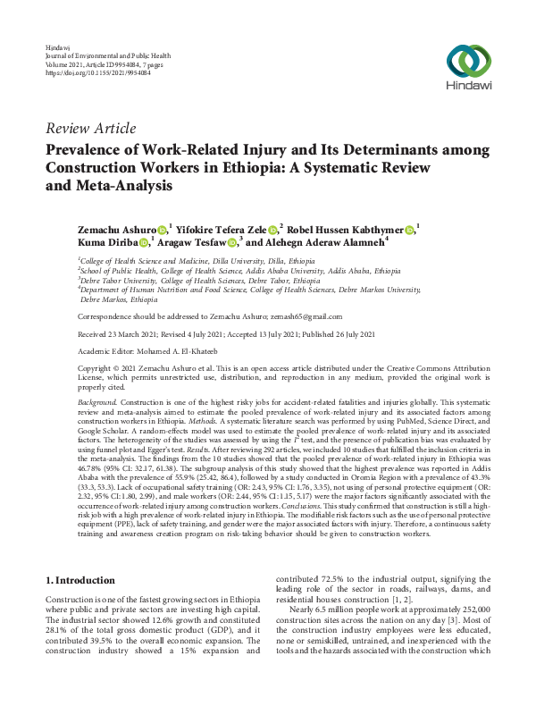 (PDF) Prevalence of Work-Related Injury and Its Determinants among ...