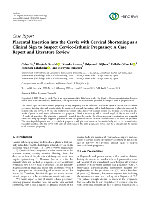 (PDF) Placental Insertion into the Cervix with Cervical Shortening as a ...