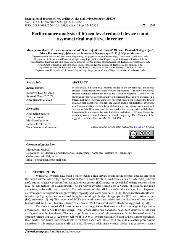 (PDF) Performance analysis of fifteen level reduced device count ...