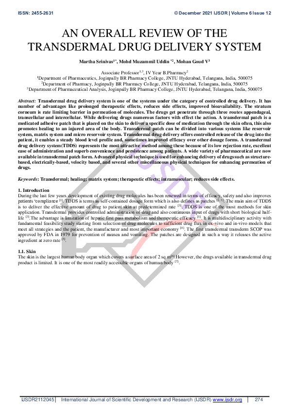 (PDF) An Overall Review of the Transdermal Drug Delivery System