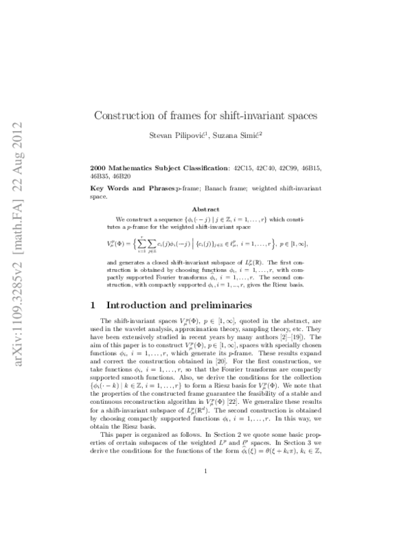 (PDF) Construction of frames for shift-invariant spaces