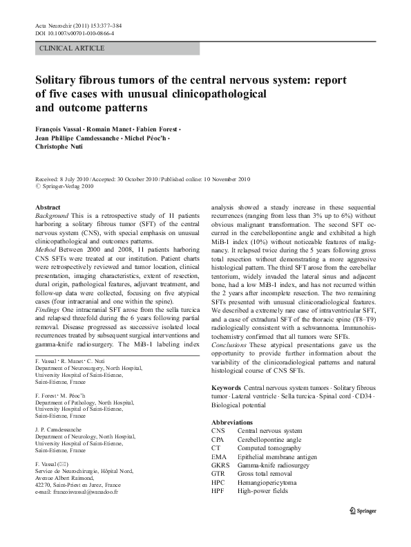 (PDF) Solitary fibrous tumors of the central nervous system: report of ...