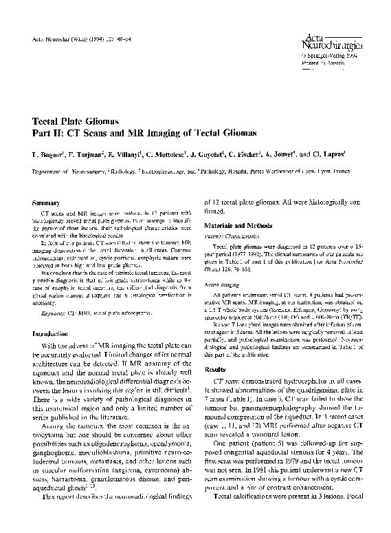 (PDF) Tectal plate gliomas part II: CT scans and MR imaging of tectal ...