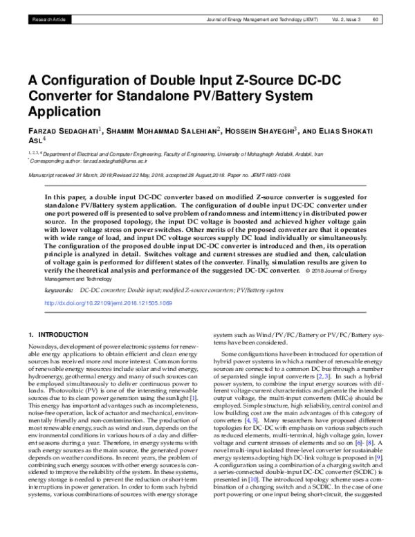 (PDF) A Configuration of Double Input Z-Source DC-DC Converter for Standalone PV/Battery System ...