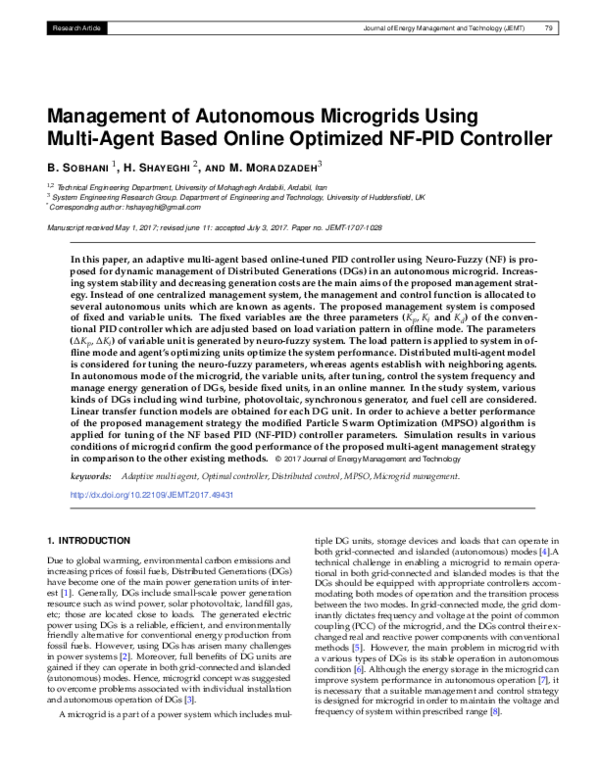 (PDF) Management of Autonomous Microgrids Using Multi-Agent Based Online Optimized NF-PID Controller