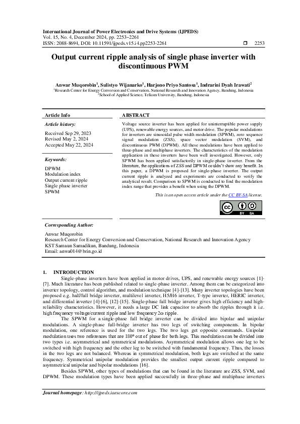 Pdf Output Current Ripple Analysis Of Single Phase Inverter With