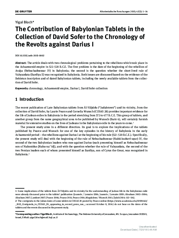 (PDF) The Contribution of Babylonian Tablets in the Collection of David ...