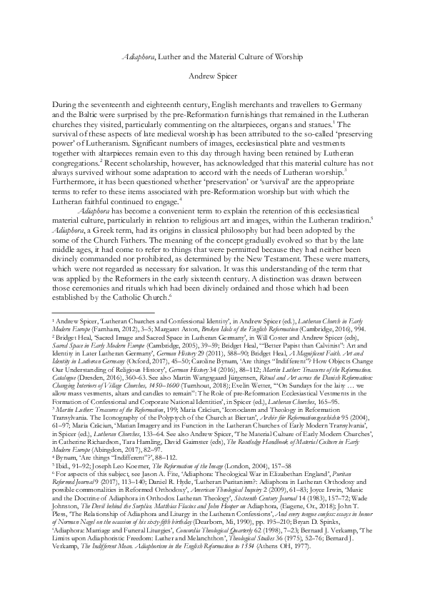 (PDF) Adiaphora, Martin Luther and the material culture of worship