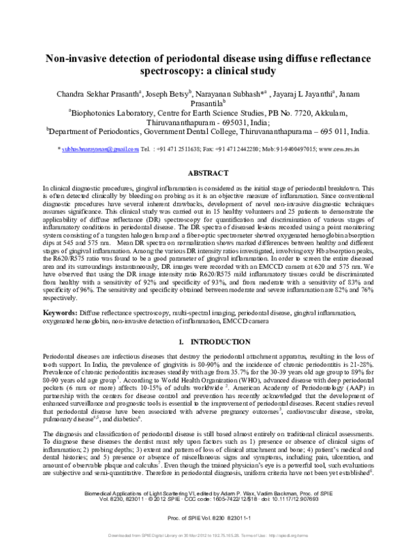 (PDF) Non-invasive detection of periodontal disease using diffuse ...