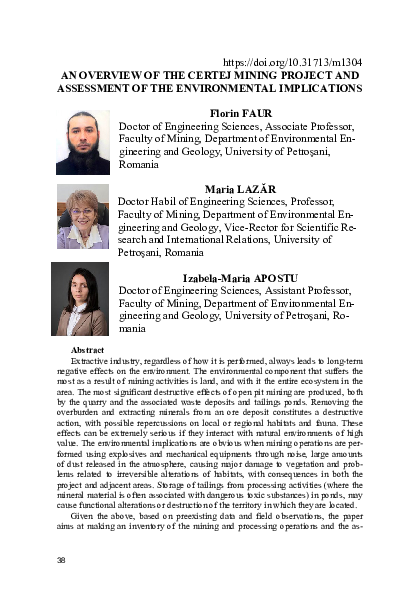 (PDF) An overview of the certej mining project and assessment of the ...