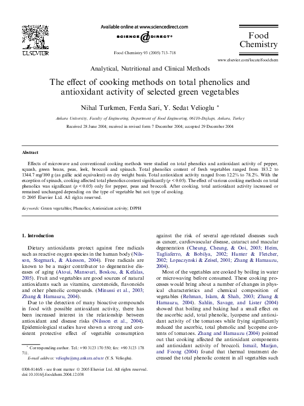 (PDF) The effect of cooking methods on total phenolics and antioxidant ...