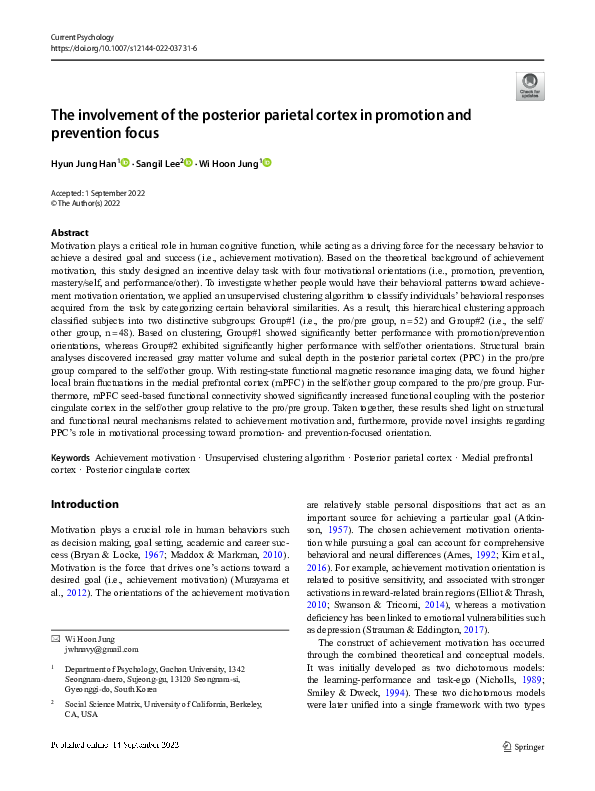 (PDF) The involvement of the posterior parietal cortex in promotion and ...