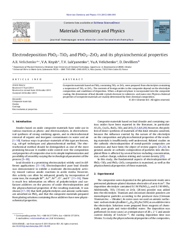 (PDF) Electrodeposition PbO2–TiO2 and PbO2–ZrO2 and its physicochemical ...