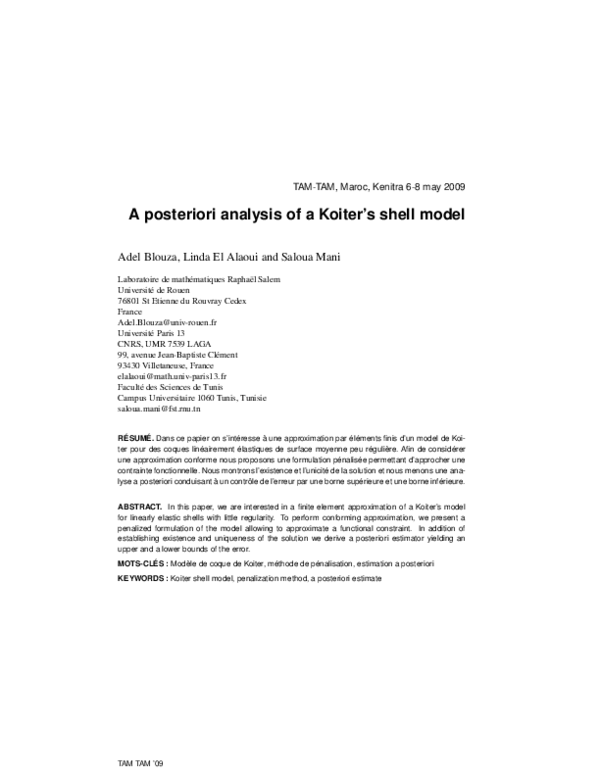 (PDF) A posteriori analysis of a Koiter's shell model