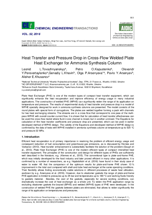 (PDF) Heat Transfer and Pressure Drop in Cross-Flow Welded Plate Heat ...