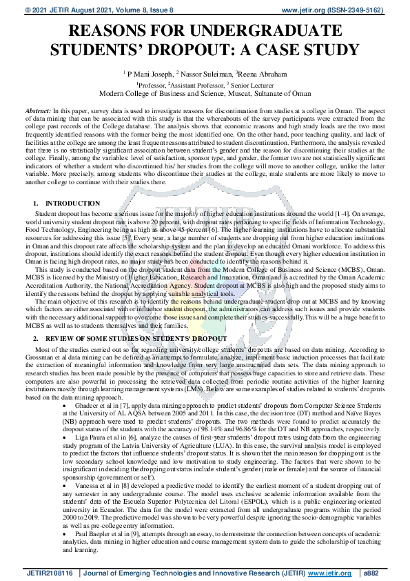 (PDF) Reasons for Undergraduate Students’ Dropout: A Case Study