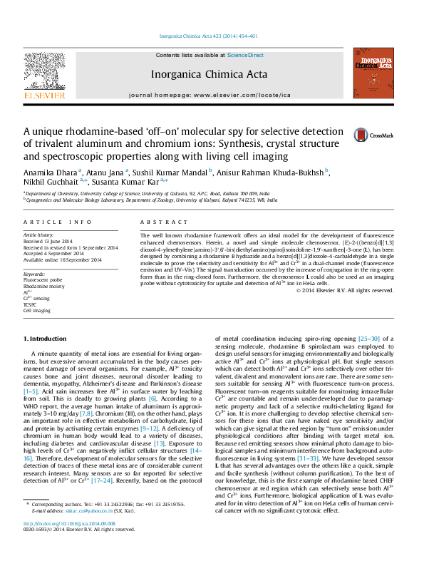 (PDF) A unique rhodamine-based ‘off–on’ molecular spy for selective ...