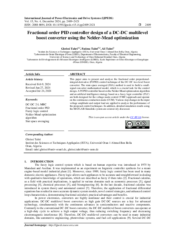 (PDF) Fractional order PID controller design of a DC-DC multilevel boost converter using the ...