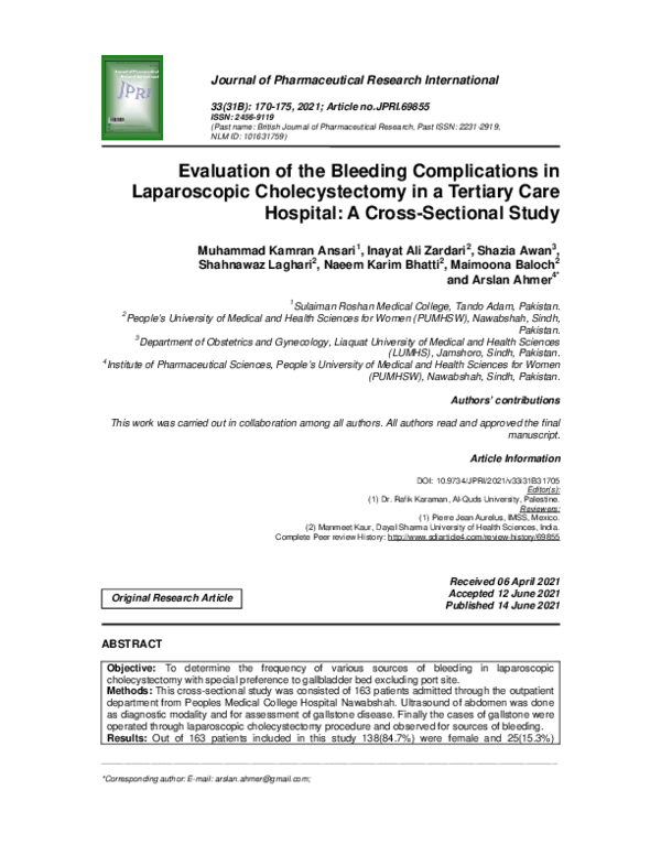 (PDF) Evaluation of the Bleeding Complications in Laparoscopic ...