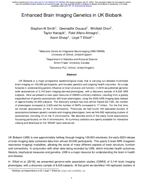 (PDF) Enhanced Brain Imaging Genetics in UK Biobank