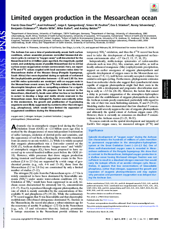 (PDF) Limited oxygen production in the Mesoarchean ocean