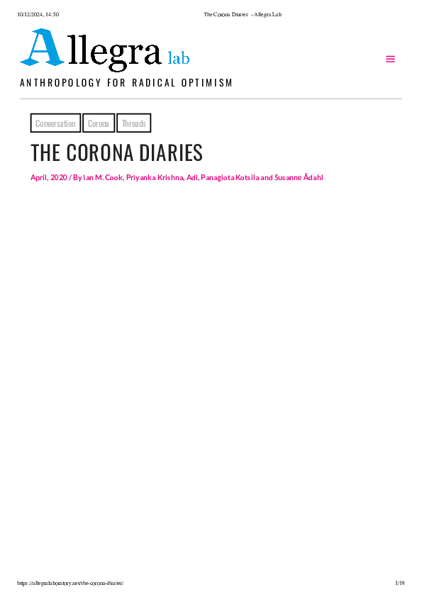 (PDF) The Corona Diaries from Allegra