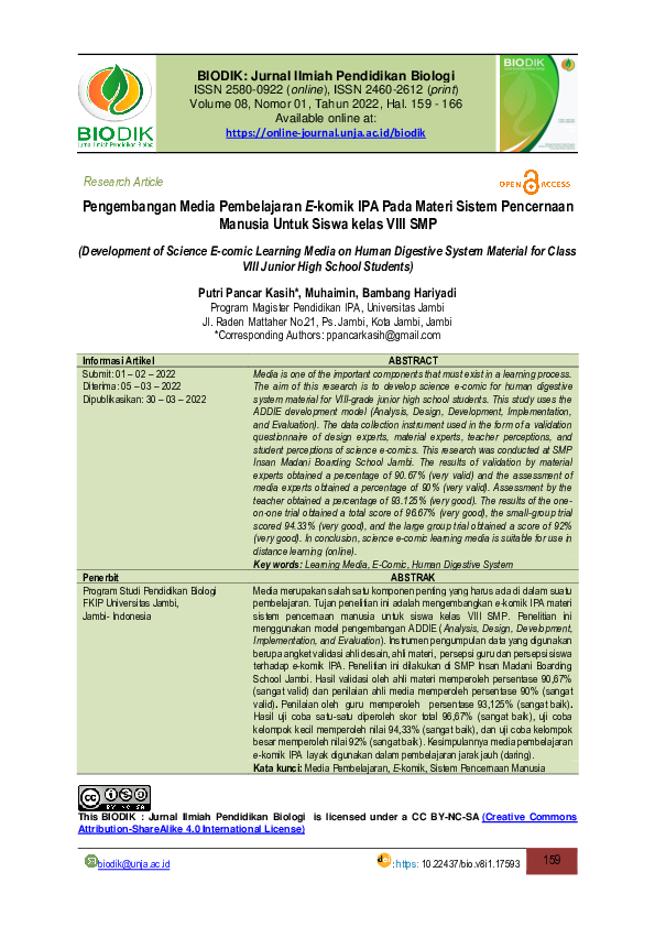 (PDF) Pengembangan Media Pembelajaran E-komik IPA Pada Materi Sistem Pencernaan Manusia Untuk ...