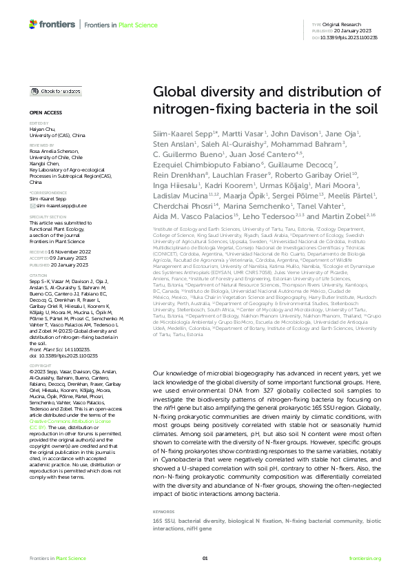 (PDF) Global diversity and distribution of nitrogen-fixing bacteria in ...
